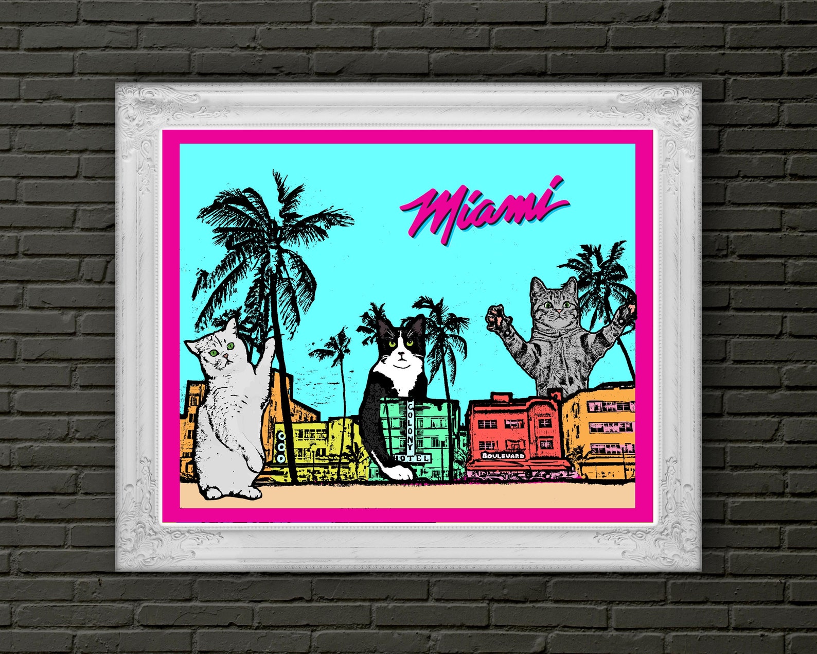Miami Cat Florida Pop Art Print // Miami Art // South Beach | Etsy