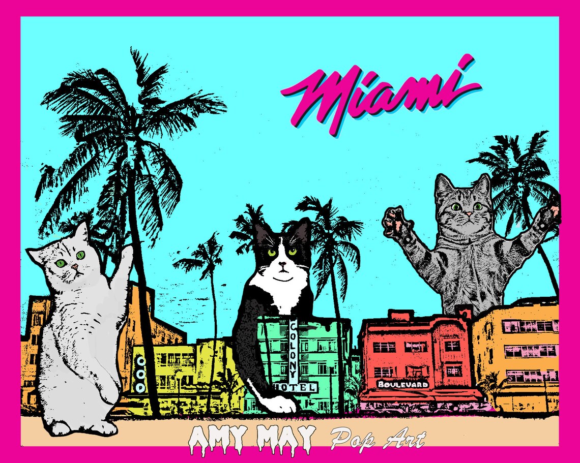 Miami Cat Florida Pop Art Print // Miami Art // South Beach | Etsy