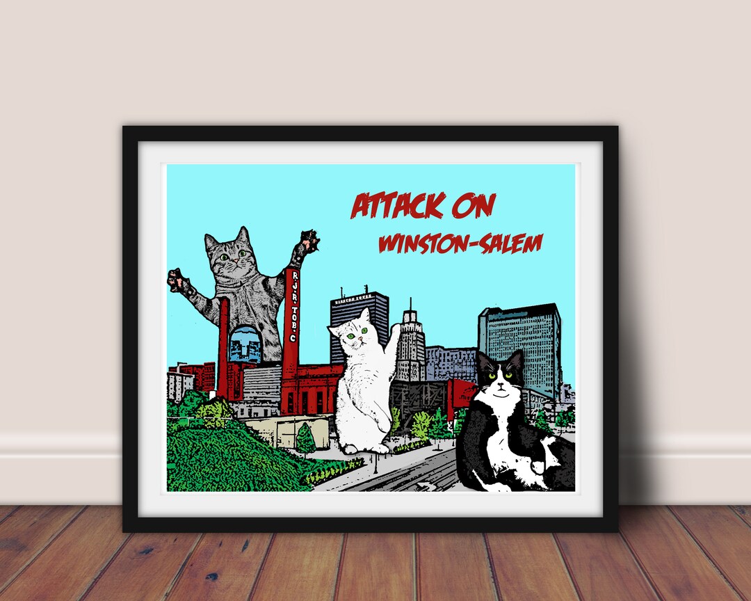 Winston-salem Cat Pop Art // Winston-salem Cat Skyline Art // Winston ...