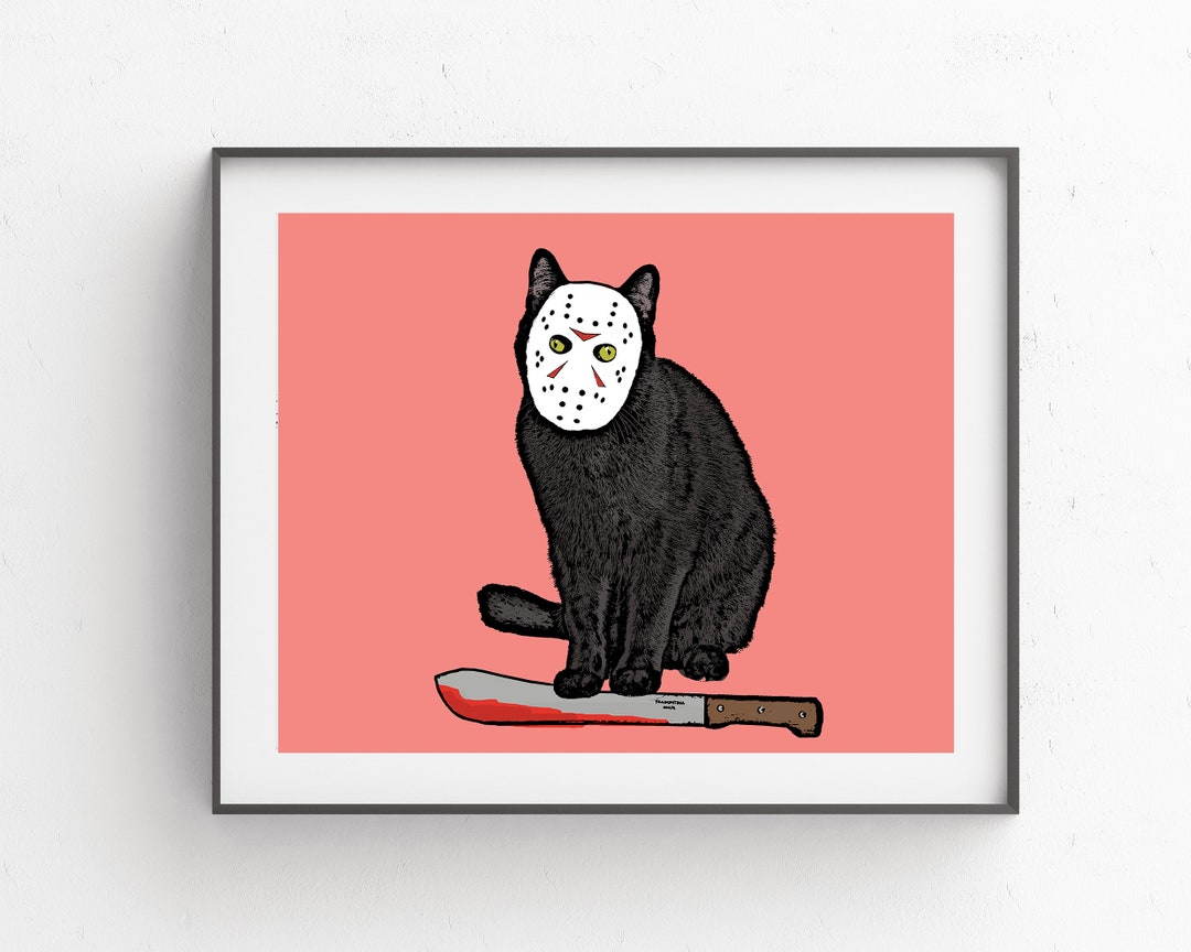 Horror Cat Friday the 13th Jason // Horror Movie Cat Art // Friday the ...