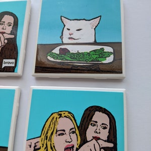 Housewives Cat Meme Coasters // Woman Yells at Cat Meme Art - Etsy