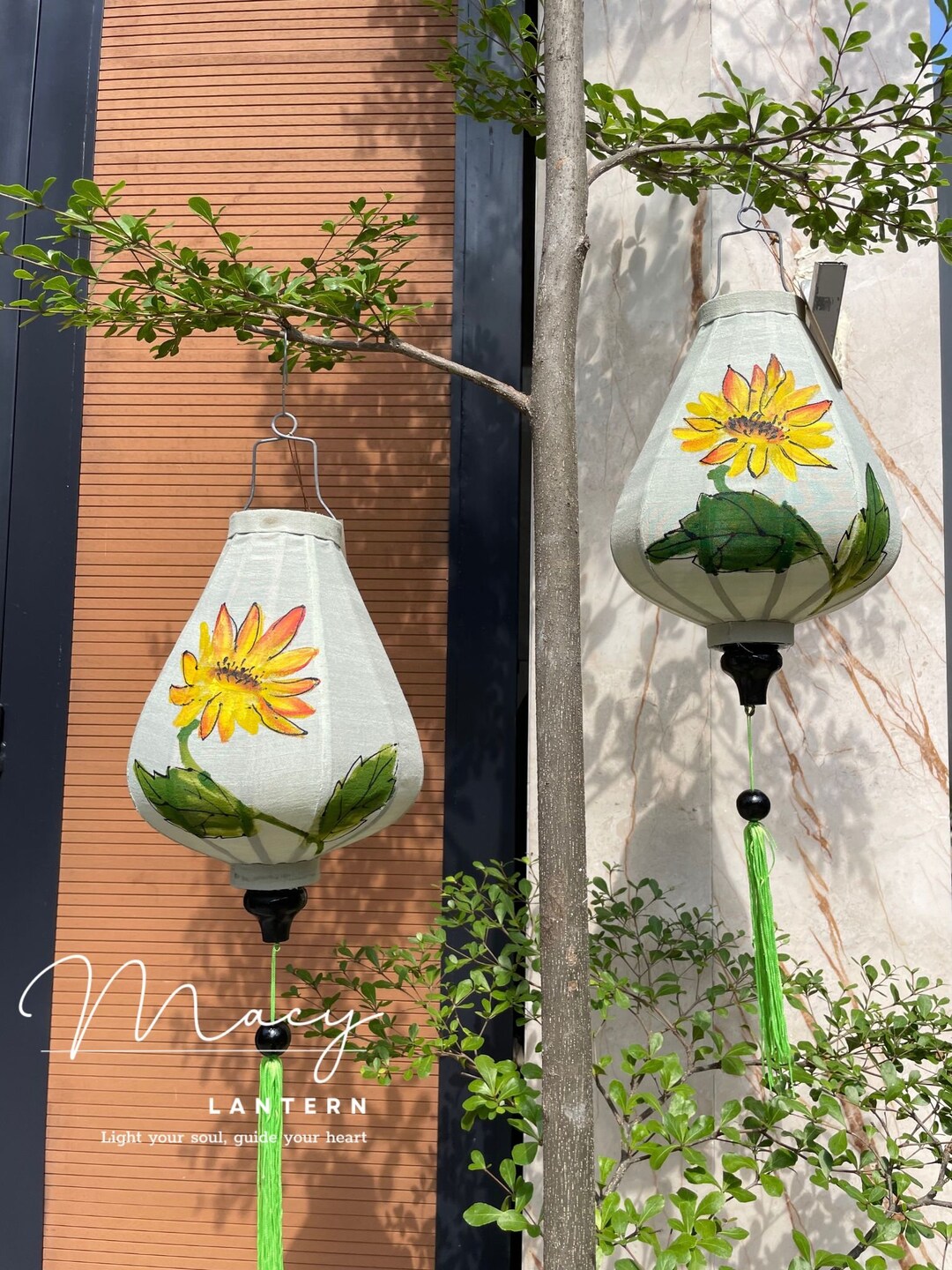 Set 2 Hoi an Traditional Bamboo Lanterns 35cm Hand Painted Lantern With ...