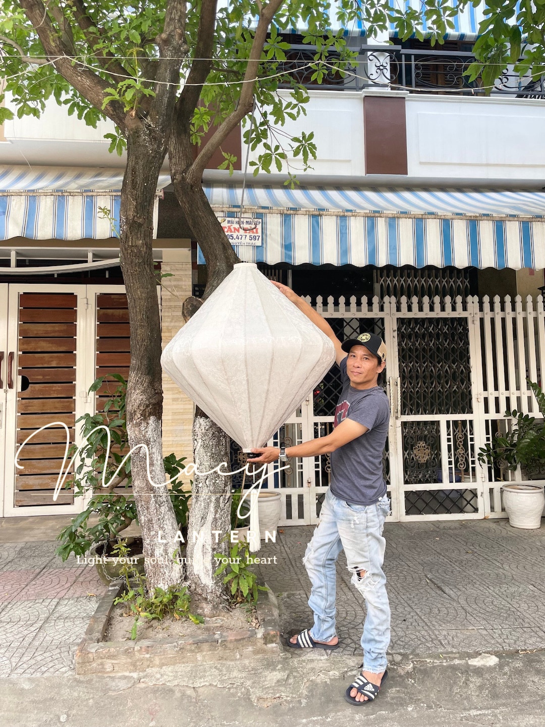 Bamboo Silk Lanterns 130cm - Custom Made - Round Shape White Fabric ...