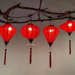 Set of 4 Bamboo Silk Lanterns 35cm - Red Color - Custom Made - Mix ...