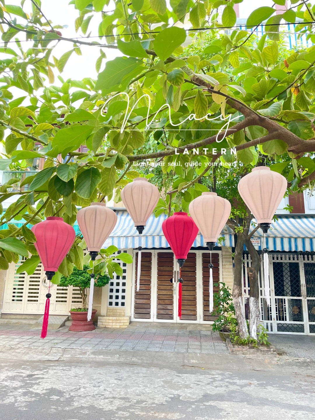 Set of 6 Pink Bamboo Silk Apple Lanterns - Wedding, Patio, Garden Decor ...
