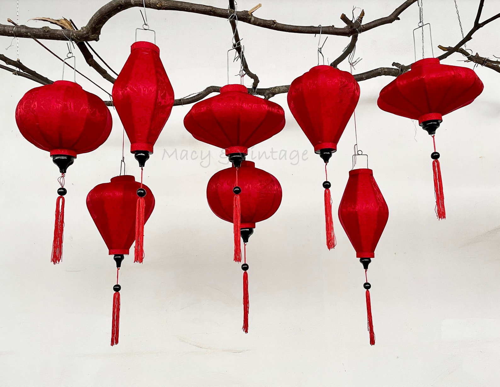 Set of 8 Bamboo Silk Lanterns 35cm RED Color 10 Wedding Decoration ...