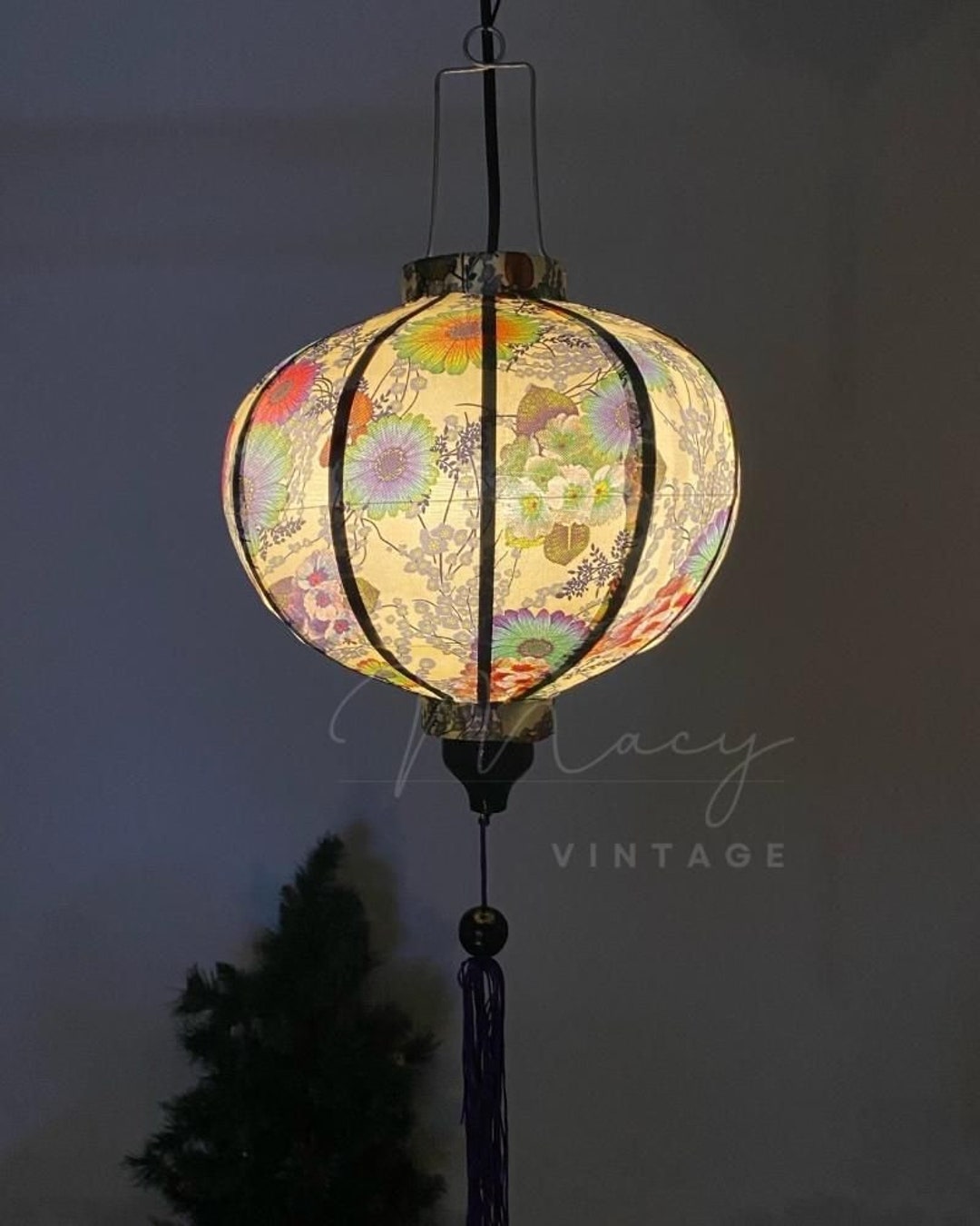 Waterproof Lantern , Floral Pattern, Fabric 17, Size 35cm - Home Lamps ...