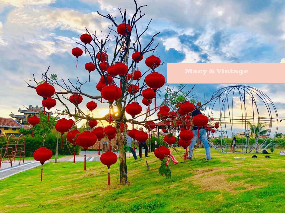 Set of 40 Lanterns 35cm - Red Color With Patterns #10 - Round/balloon ...