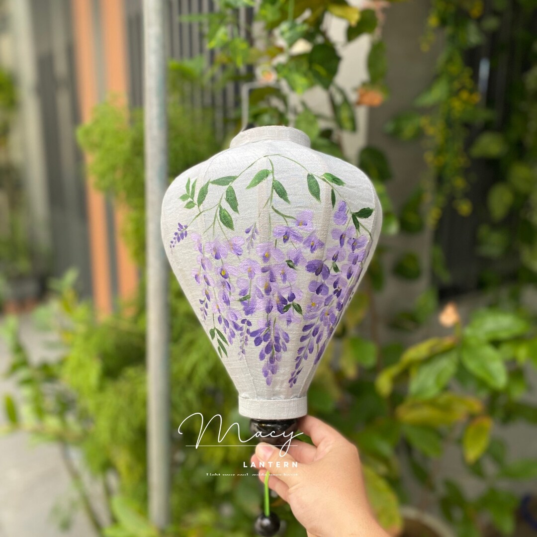 Hoi an Bamboo Hand Painting Lanterns 35cm - Wisteria Flower Patterns - Home Lantern - Wedding ...
