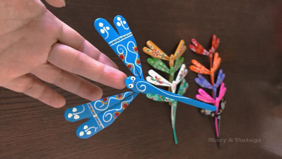Set 70 Self Balancing Bamboo Dragonfly - Size 4.5" - Painting Various ...