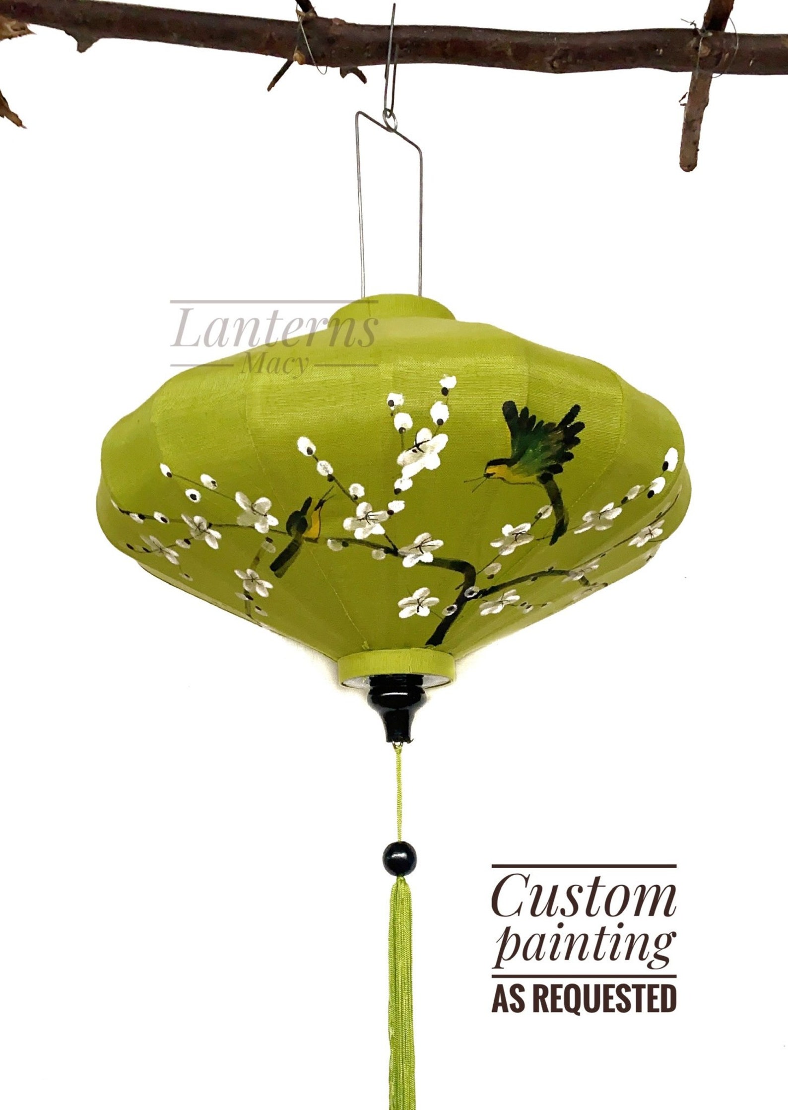 Vietnamese Lanterns 35cm Hand Painting With Birds and Cherry - Etsy