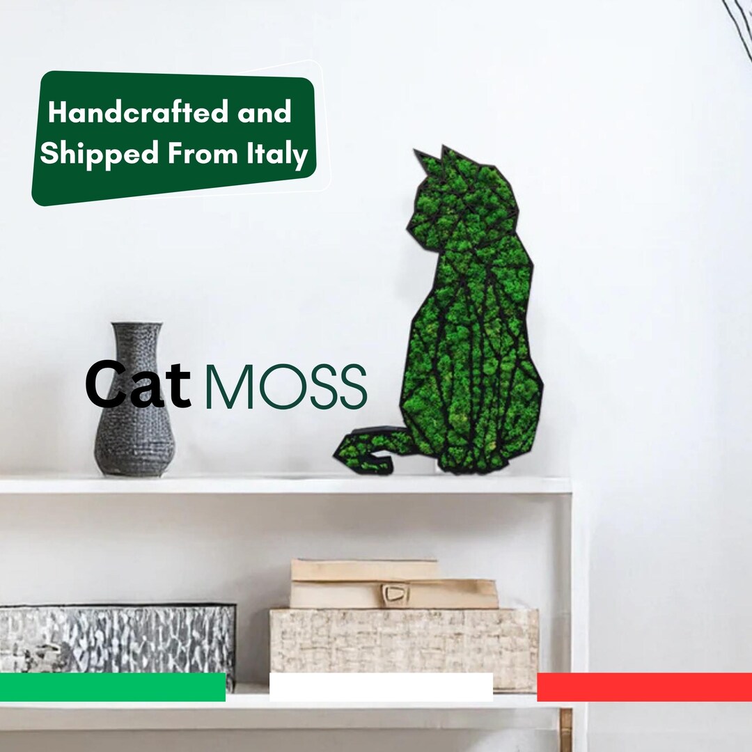 Geometric Moss Cat Wall Art – Origami Style Preserved Moss Decor – 3D ...
