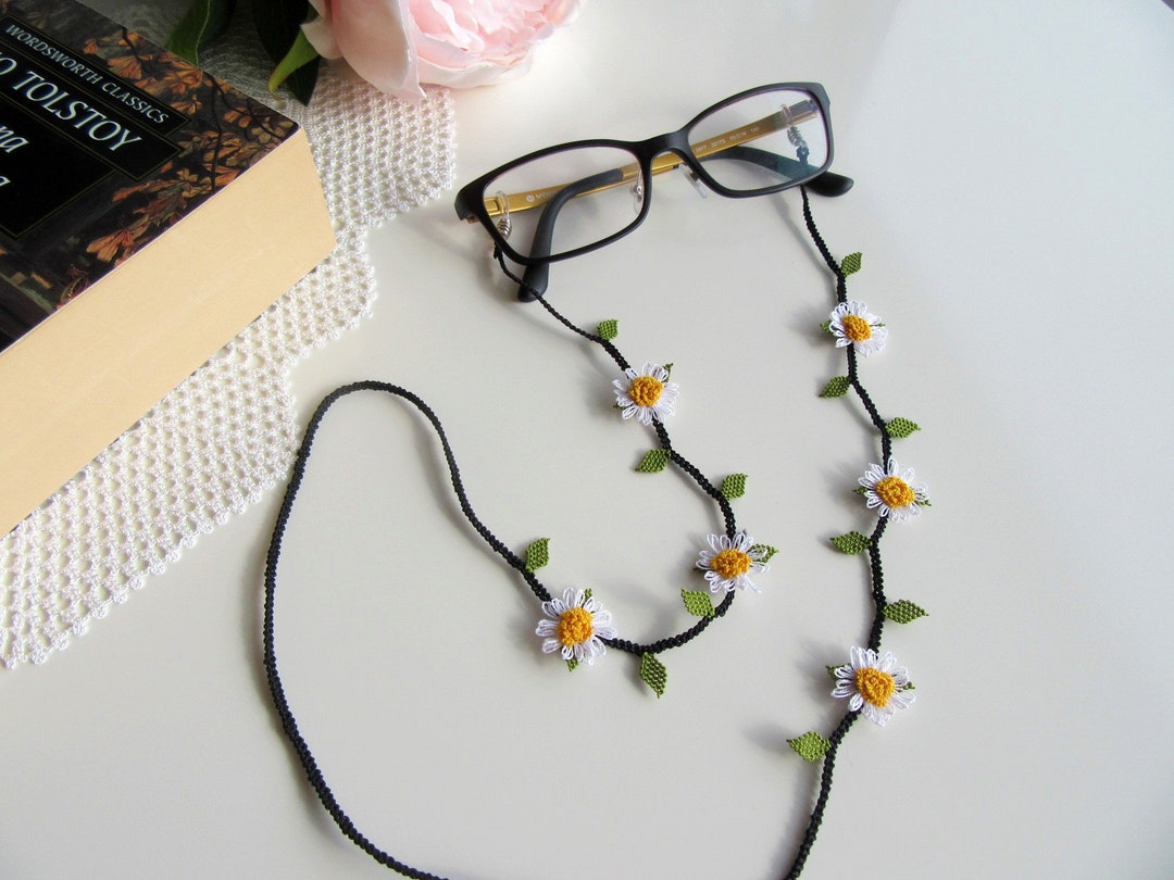 Needlework Daisy Eyeglass Chain for Women, Floral Eyeglass Holder Cord ...