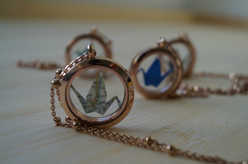 Birthday gift for her-Lucky crane charm Glass locket | Etsy