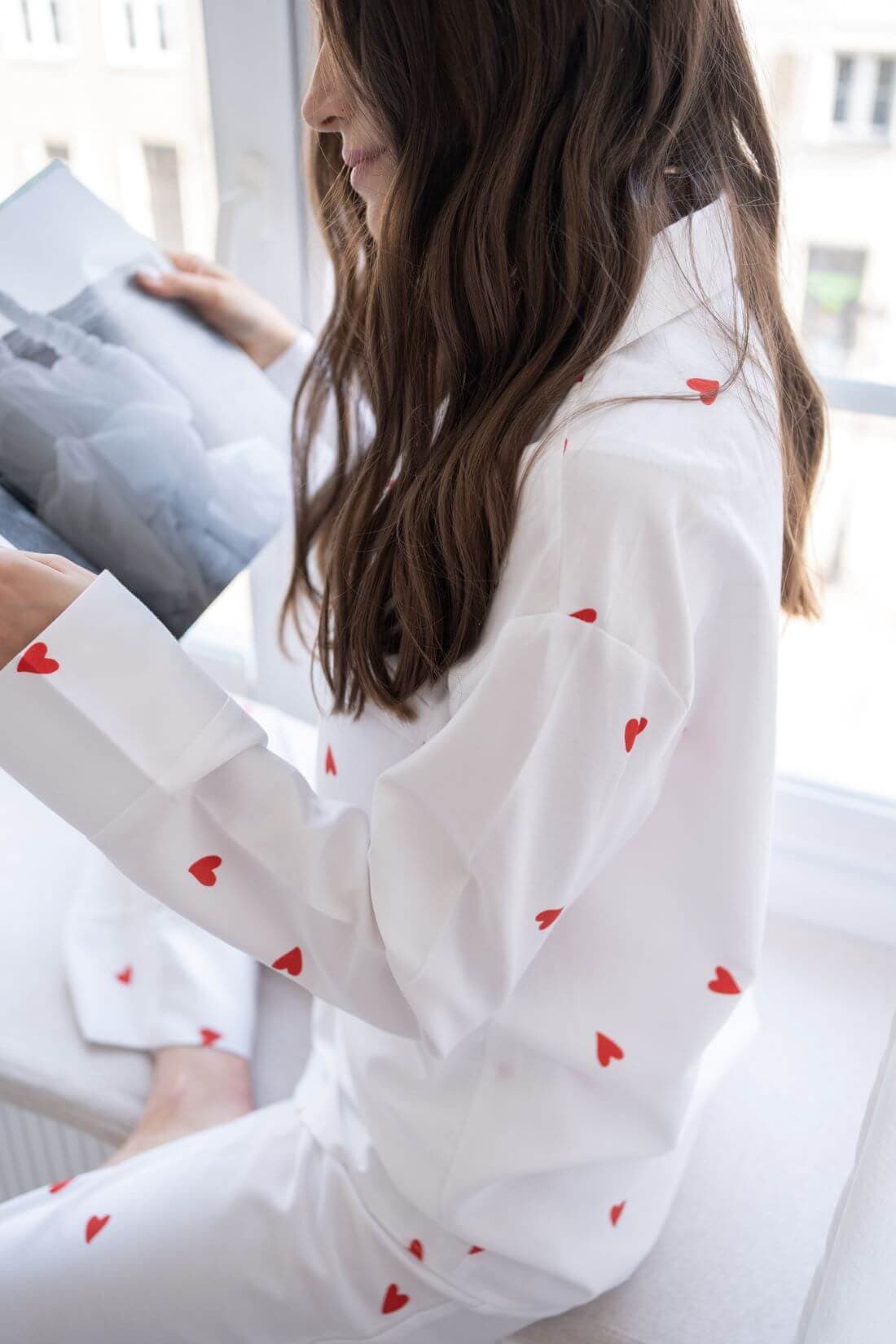 Pajamas With Hearts, White Pajamas & Little Red Hearts, Women Pajamas ...