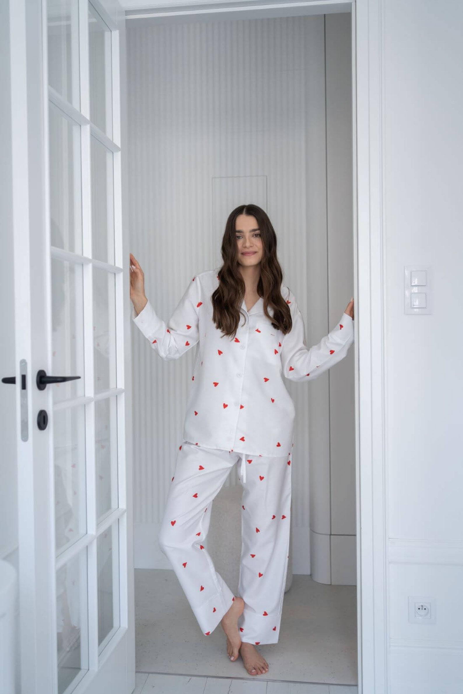 Pajamas With Hearts, White Pajamas & Little Red Hearts, Women Pajamas ...