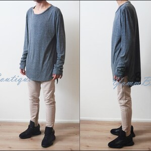Men Essentials Back Long Cotton Wide Neck Raw Edges Lengthen - Etsy