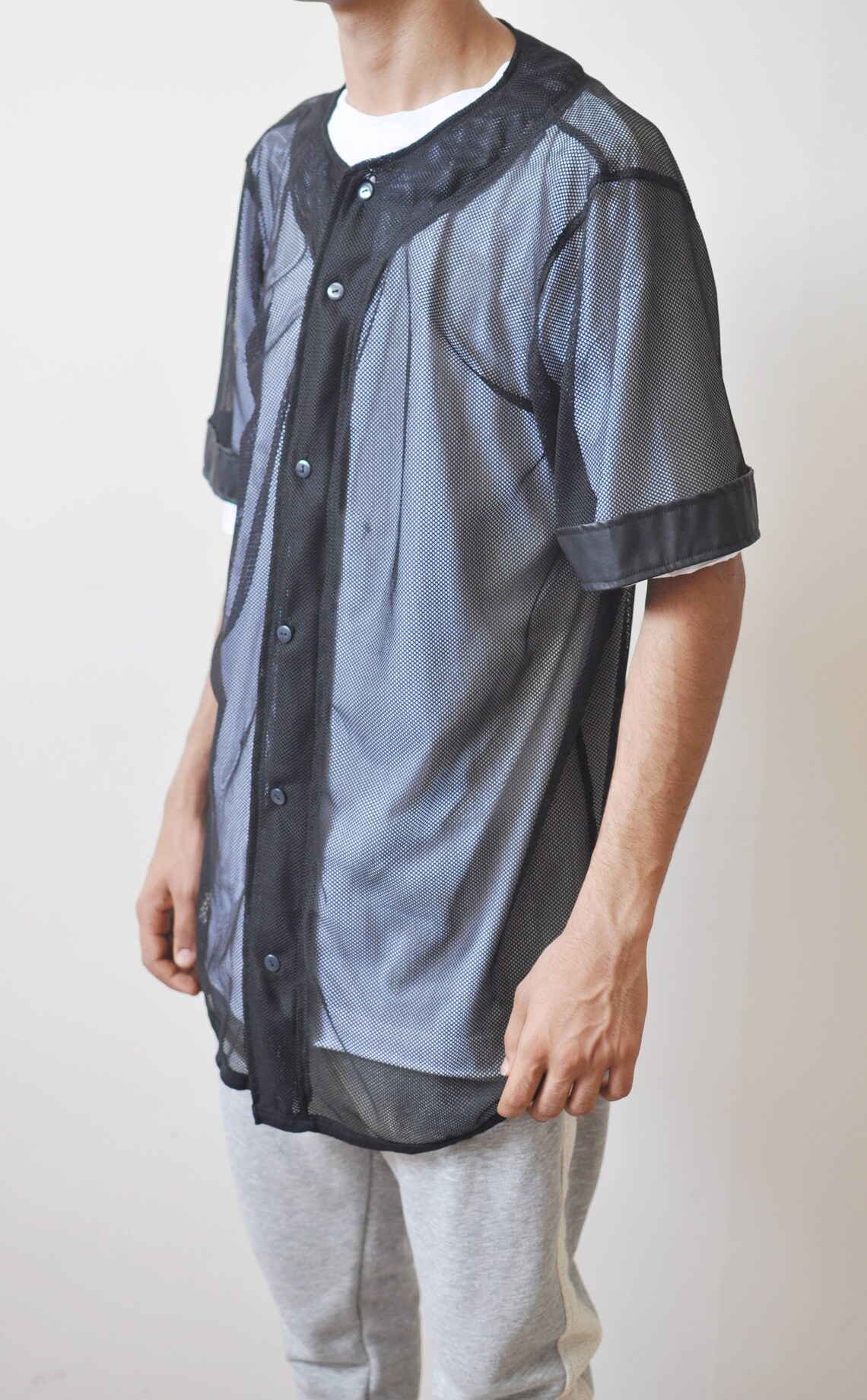 Black Mesh Full Button Custom Baseball Jerseys With Faux - Etsy