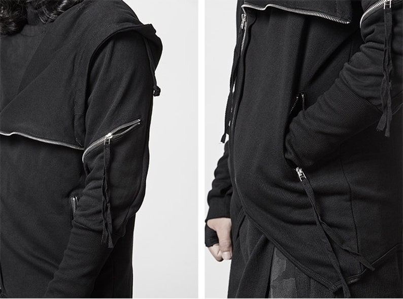 Men's Asymmetric Cut Zipper Sleeve Hooded Full Jacket | Etsy