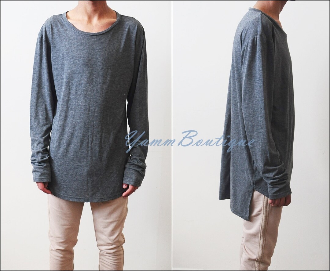 Men Essentials Back Long Cotton Wide Neck Raw Edges Lengthen - Etsy