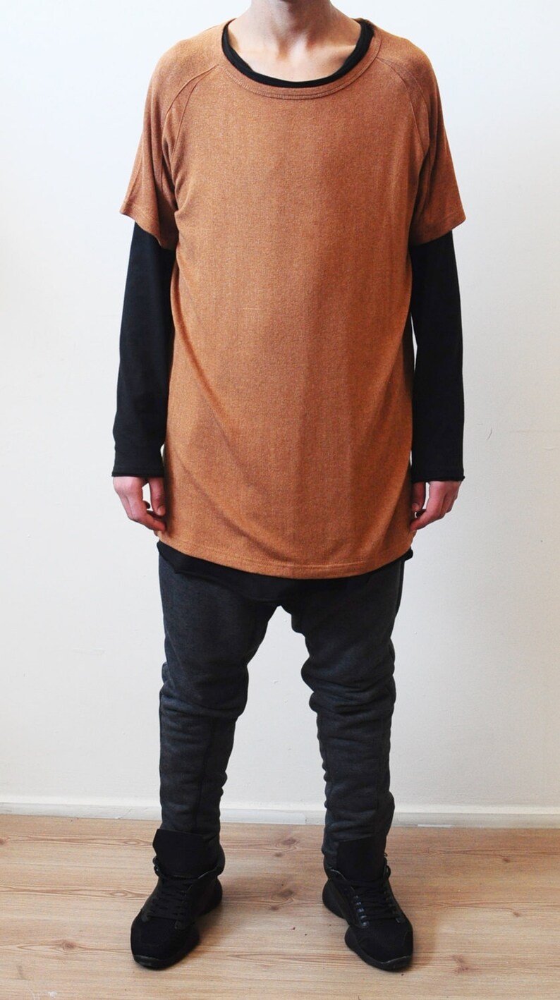 Mens Wide Neck Short Sleeve Lengthen Elongated Knitted Tshirt | Etsy