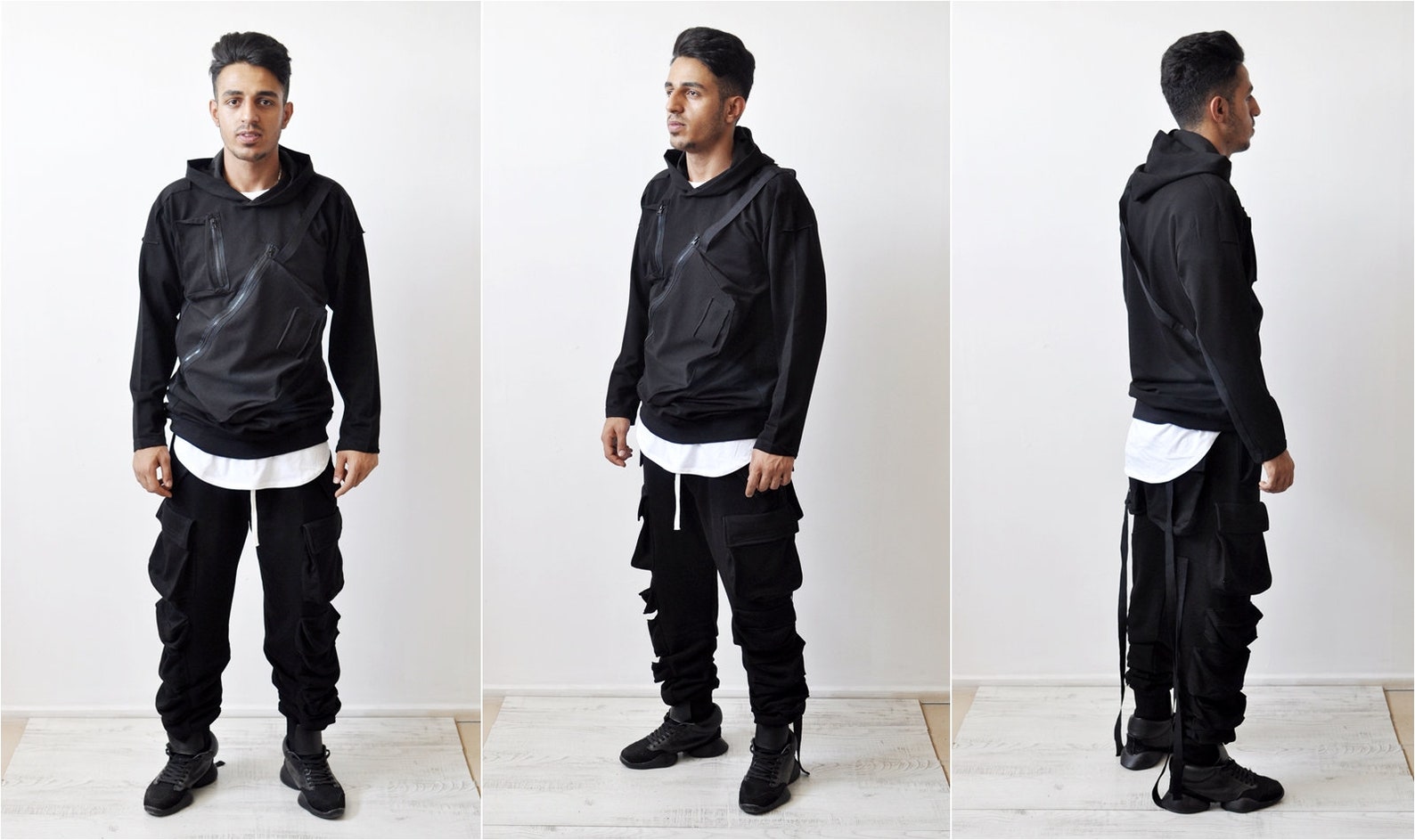 Front Chest Pocket Dark Hooded Sweater Hong Kong Style Street - Etsy