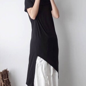 Women Black Side Long Slit Dark Pleated Asymmetric Short - Etsy