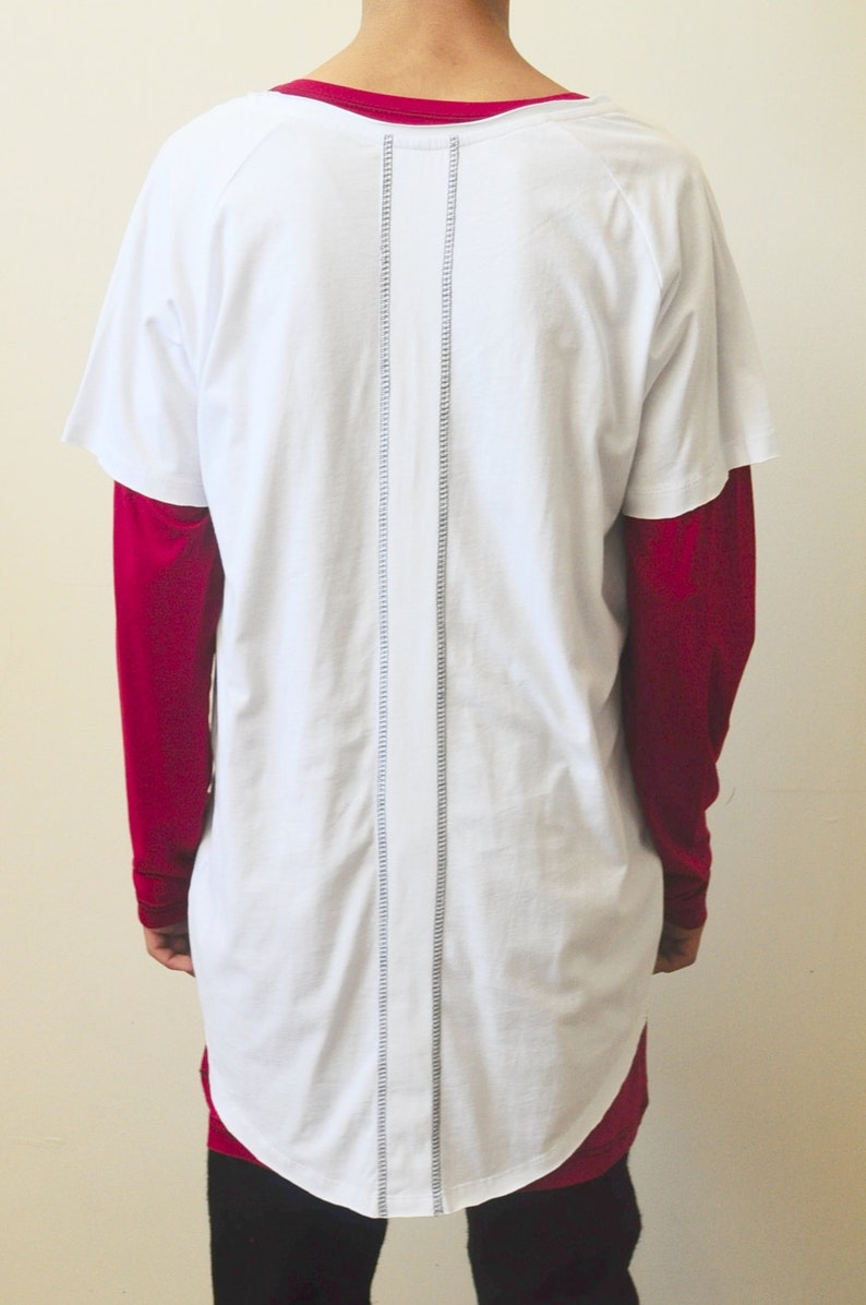 Mens Cotton Short Sleeve Wide Neck Raw Edges Lengthen Extended | Etsy