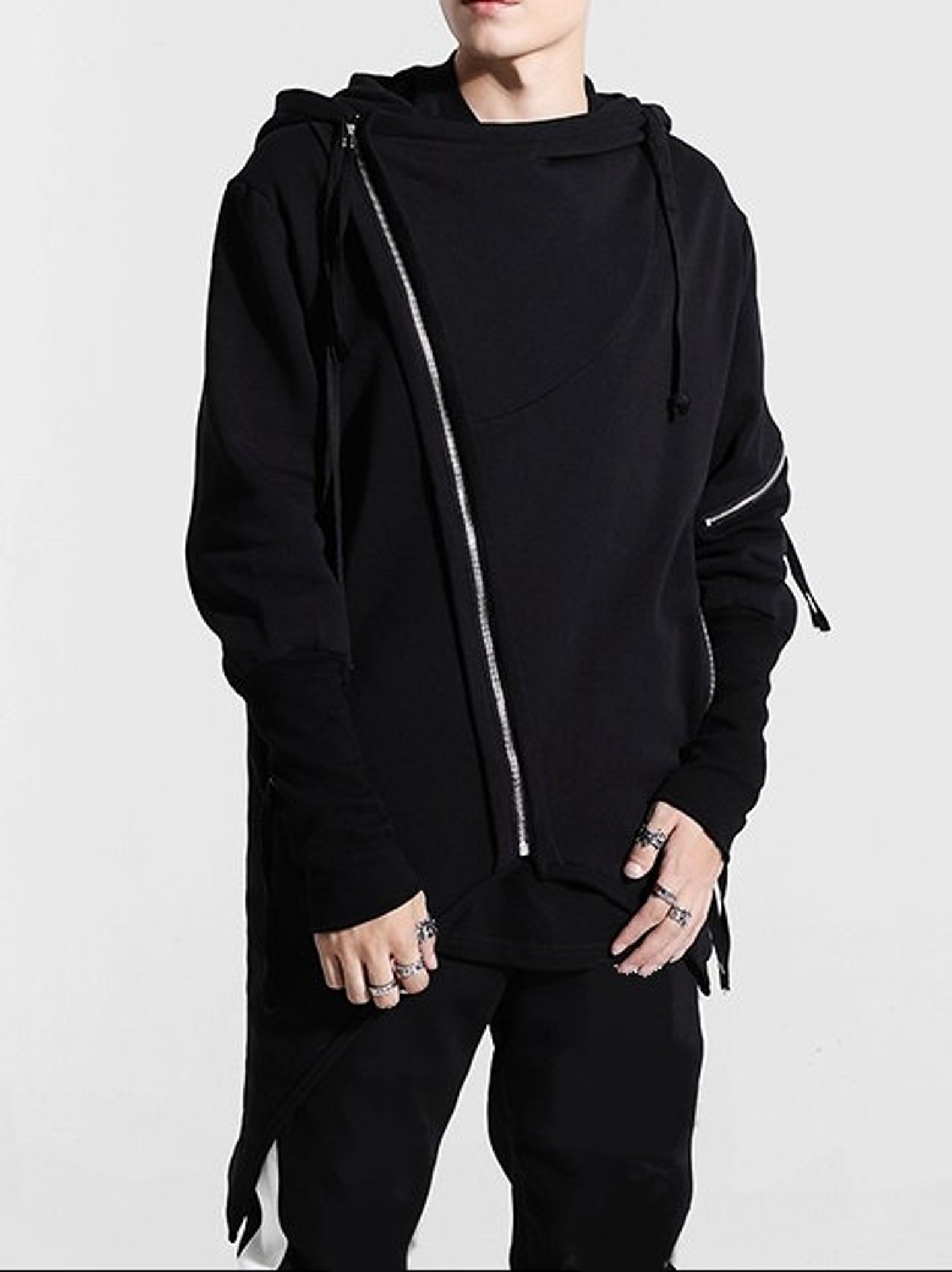 Men's Asymmetric Cut Zipper Sleeve Hooded Full Jacket | Etsy
