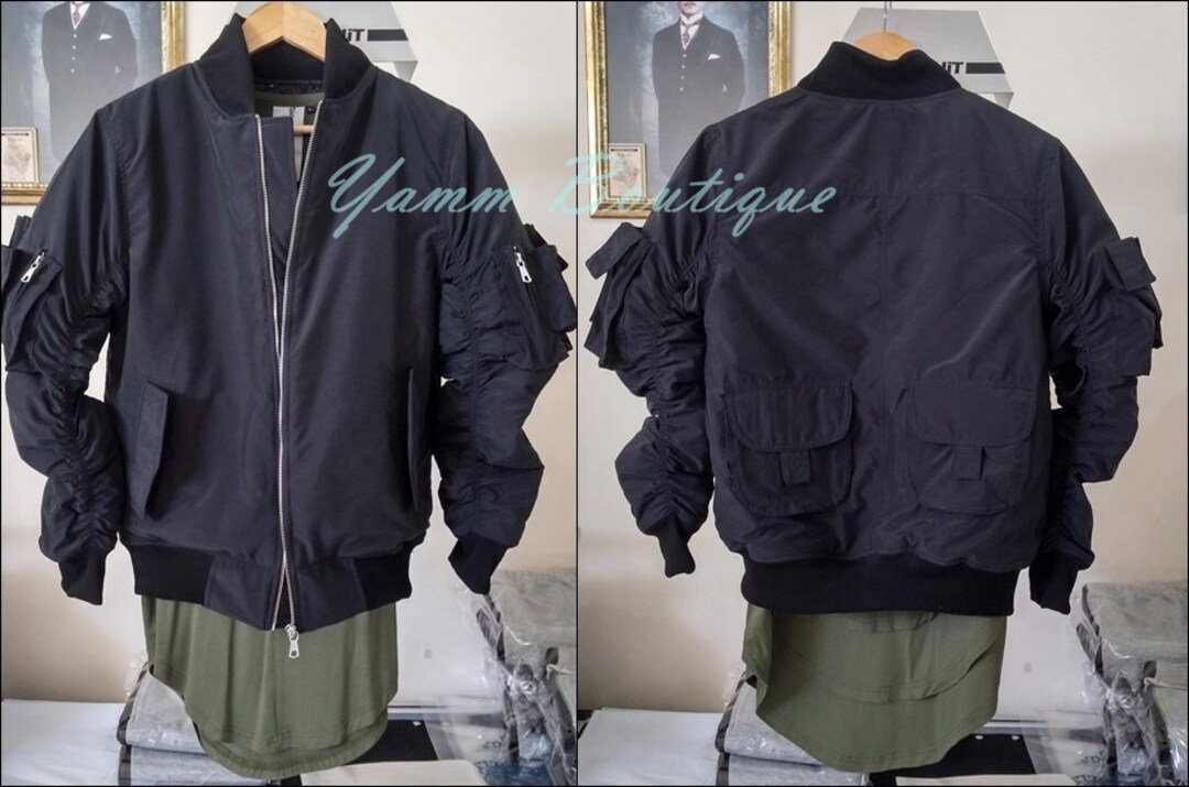 Men's Back Pocket Zipper Sleeves Quilted Bomber Jacket / Flight Jacket ...