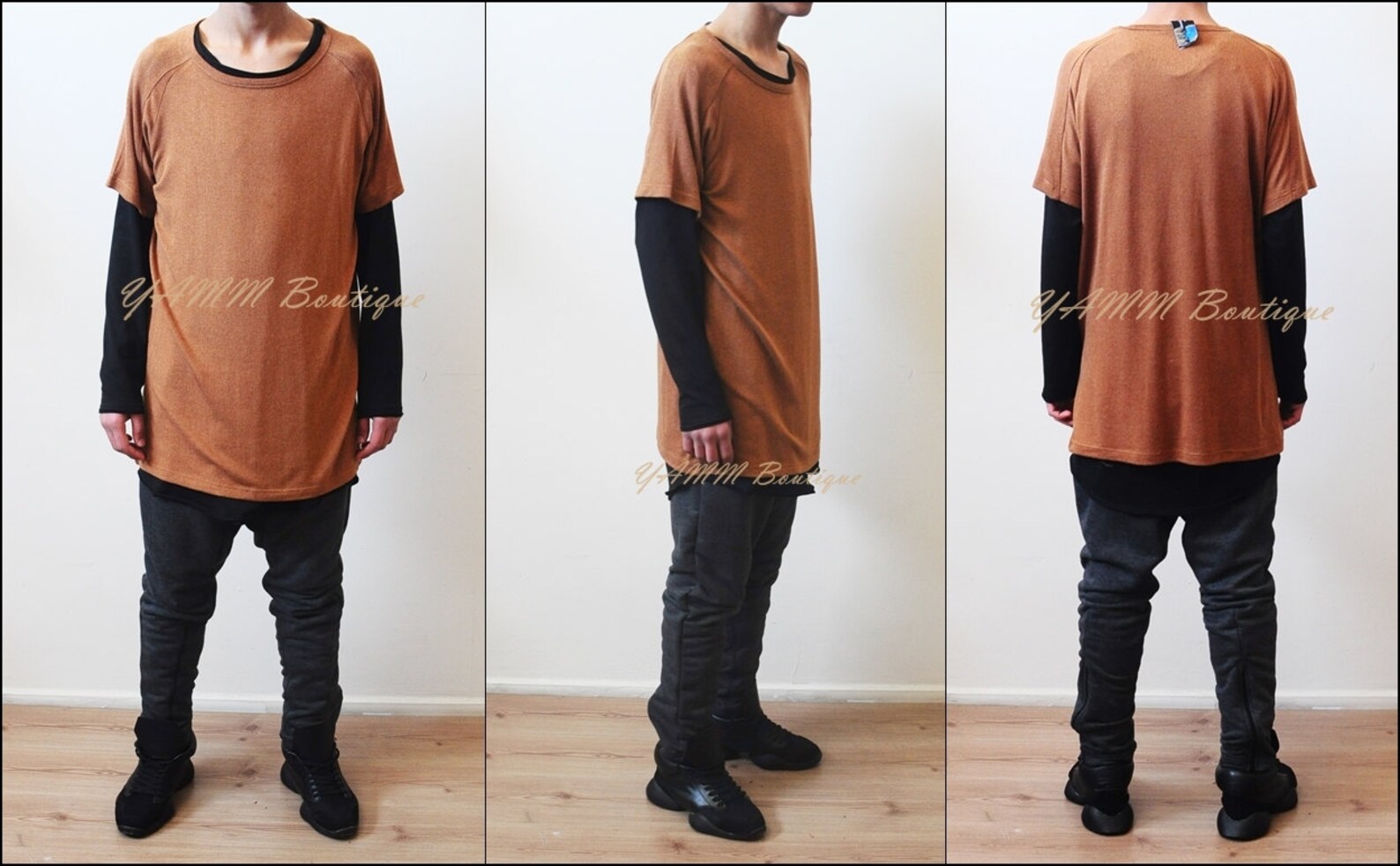 Mens Wide Neck Short Sleeve Lengthen Elongated Knitted Tshirt | Etsy