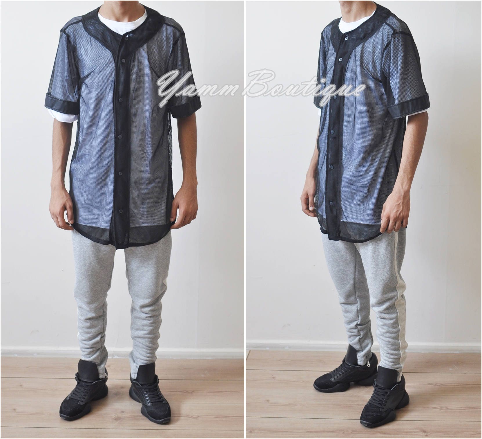 Black Mesh Full Button Custom Baseball Jerseys With Faux - Etsy