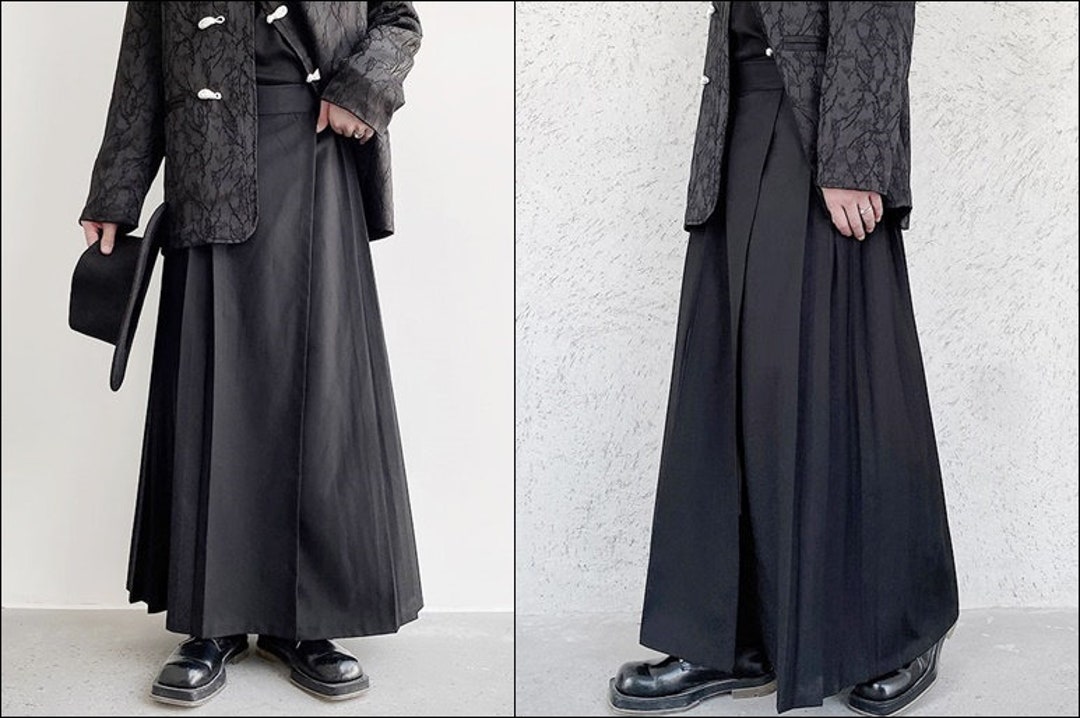 New Chinese Style Black Warrior Pants / Japanese Culottes Straight Wide ...