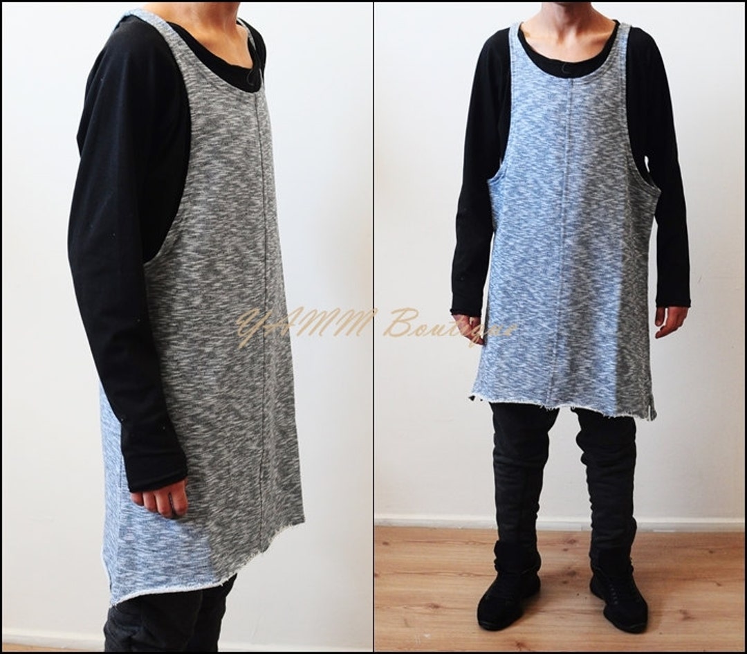 Mens Terry Sleeveless Wide Neck Raw Edges Lengthen Extended - Etsy