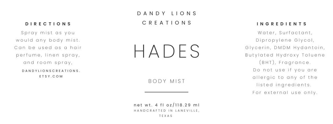 Hades Body Mist | Dandy Lions Creations | Altar Mist | Witchcraft | God ...