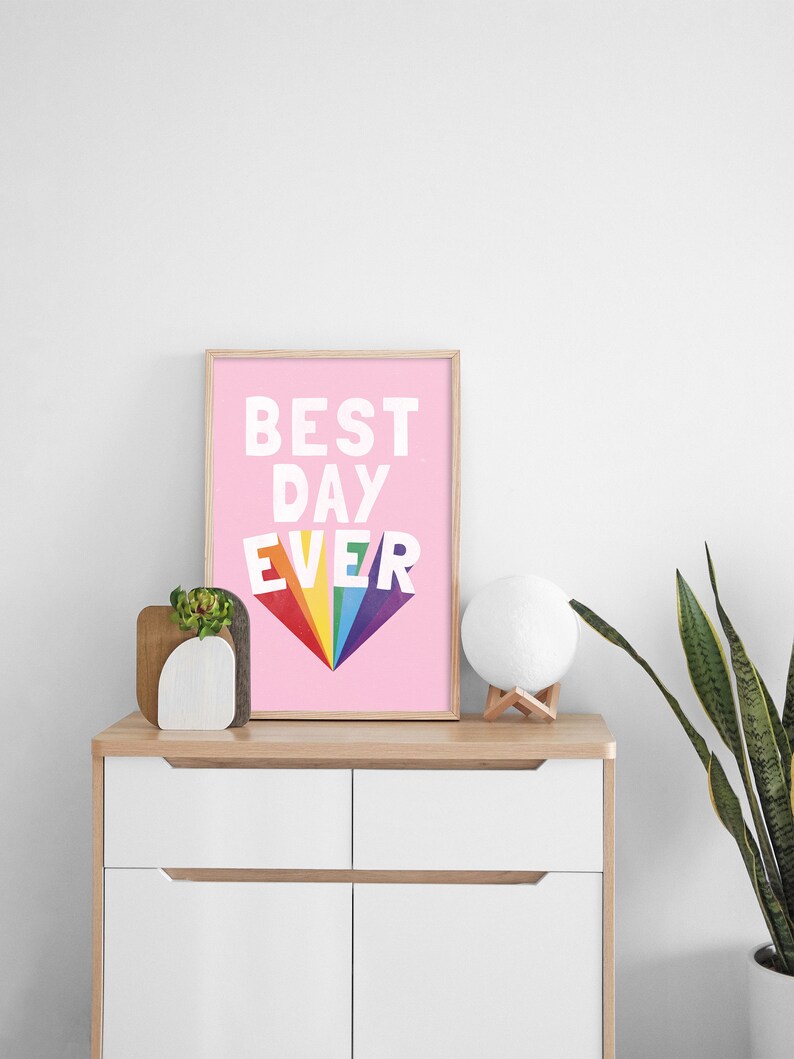 A3 / A4 BEST DAY EVER // Pink Rainbow // Original Art Print // Recycled ...