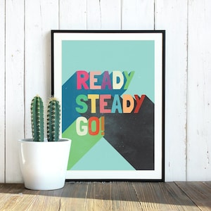 READY STEADY GO // Blue // Original Art Print // A3 // Recycled Paper ...