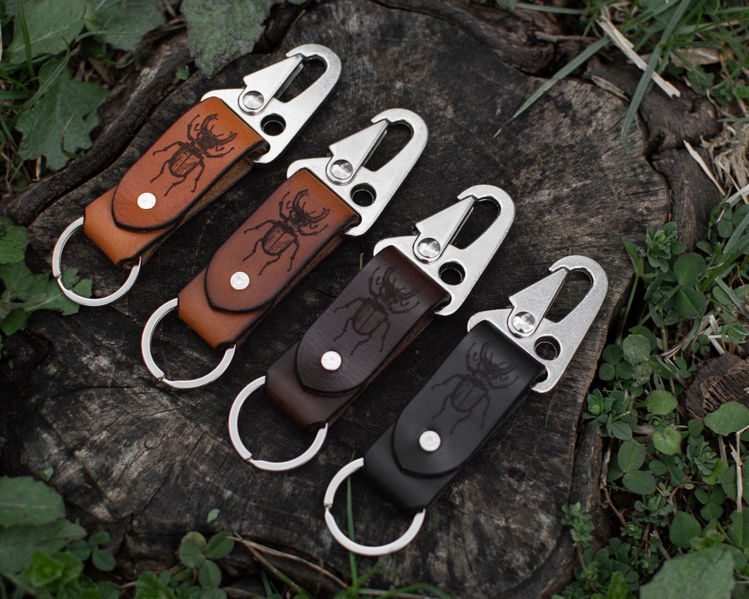 HK Leather Keyring With Stag Beetle, Leather Keyholder as a Perfect ...