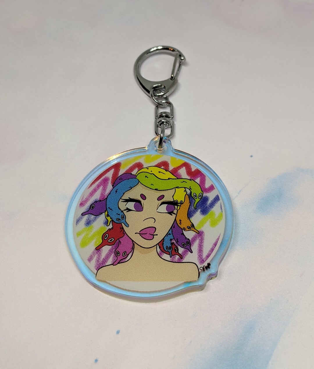 Medusa Worm on a String Iridescent Keychain - Etsy
