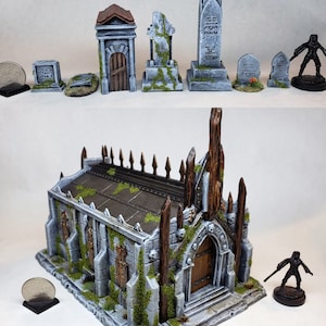 Graveyard (6) Mausoleum Moss Gravestone Skull Statue Tomb / Painted ...