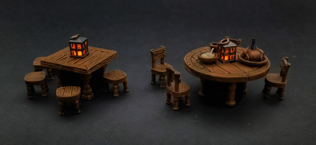 LED Painted Tavern Tables With Lantern and Chairs Dungeon City Terrain ...