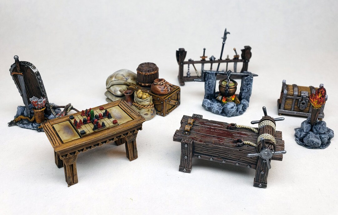Assorted Painted Dungeon Furniture Chests Crates Racks Torch / Tiny ...