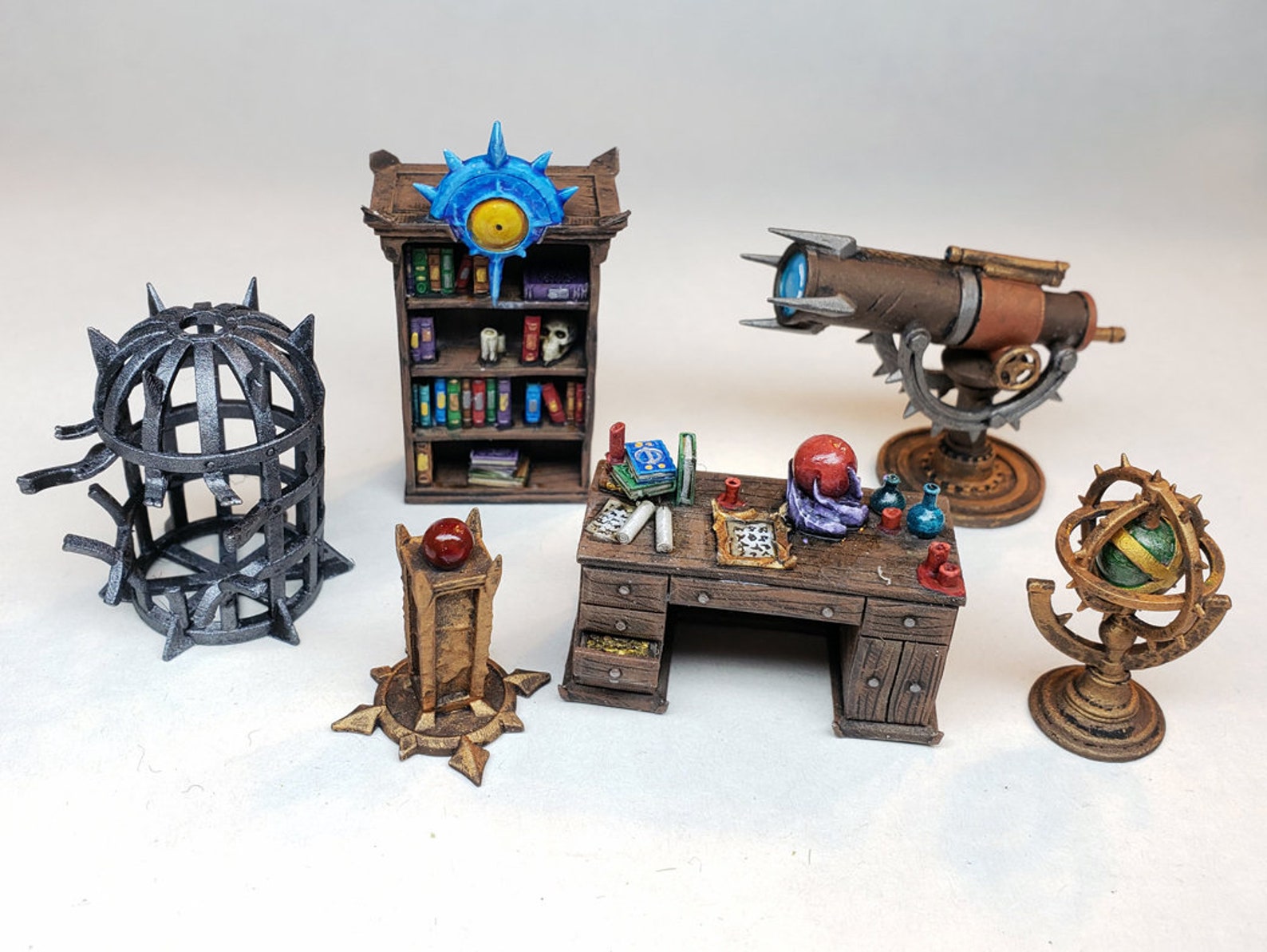 Painted Wizard Furniture Library Shelf Table Orb Cage Throne Miniature ...
