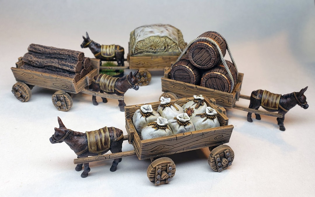 Painted Wooden Cart With Mule and Cargo / Painted Miniature Dnd 5E ...