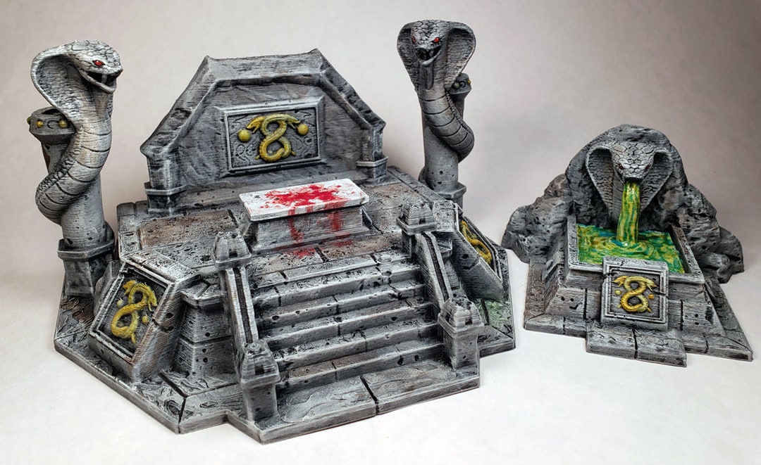 Painted Snake Temple Altar and Poison Fountain / Resin Painted Tiny ...