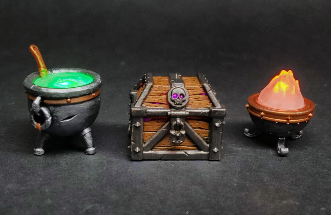 LED Painted Magic Cauldron, Cursed Chest, Brazier Dungeon City Terrain ...