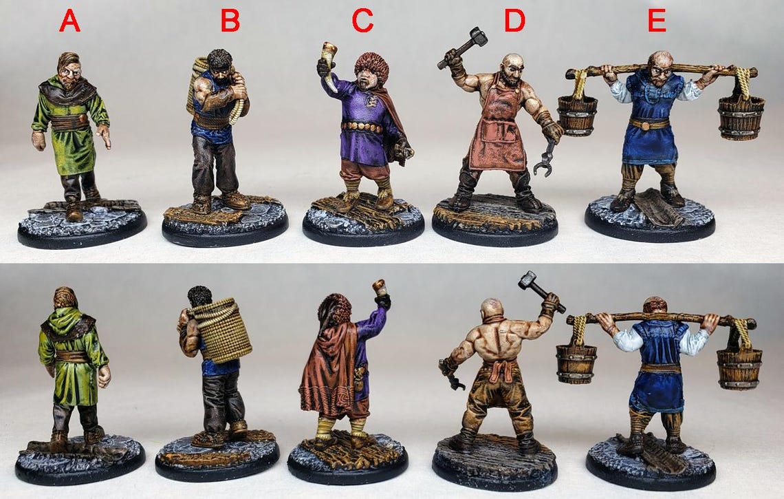 Painted Dnd Peasants Villagers Norse NPC Resin Miniatures Townsfolk ...
