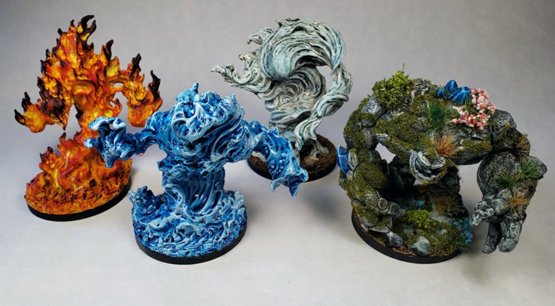 Large Elemental Earth Fire Water Air Painted Miniature / Dnd Pathfinder ...