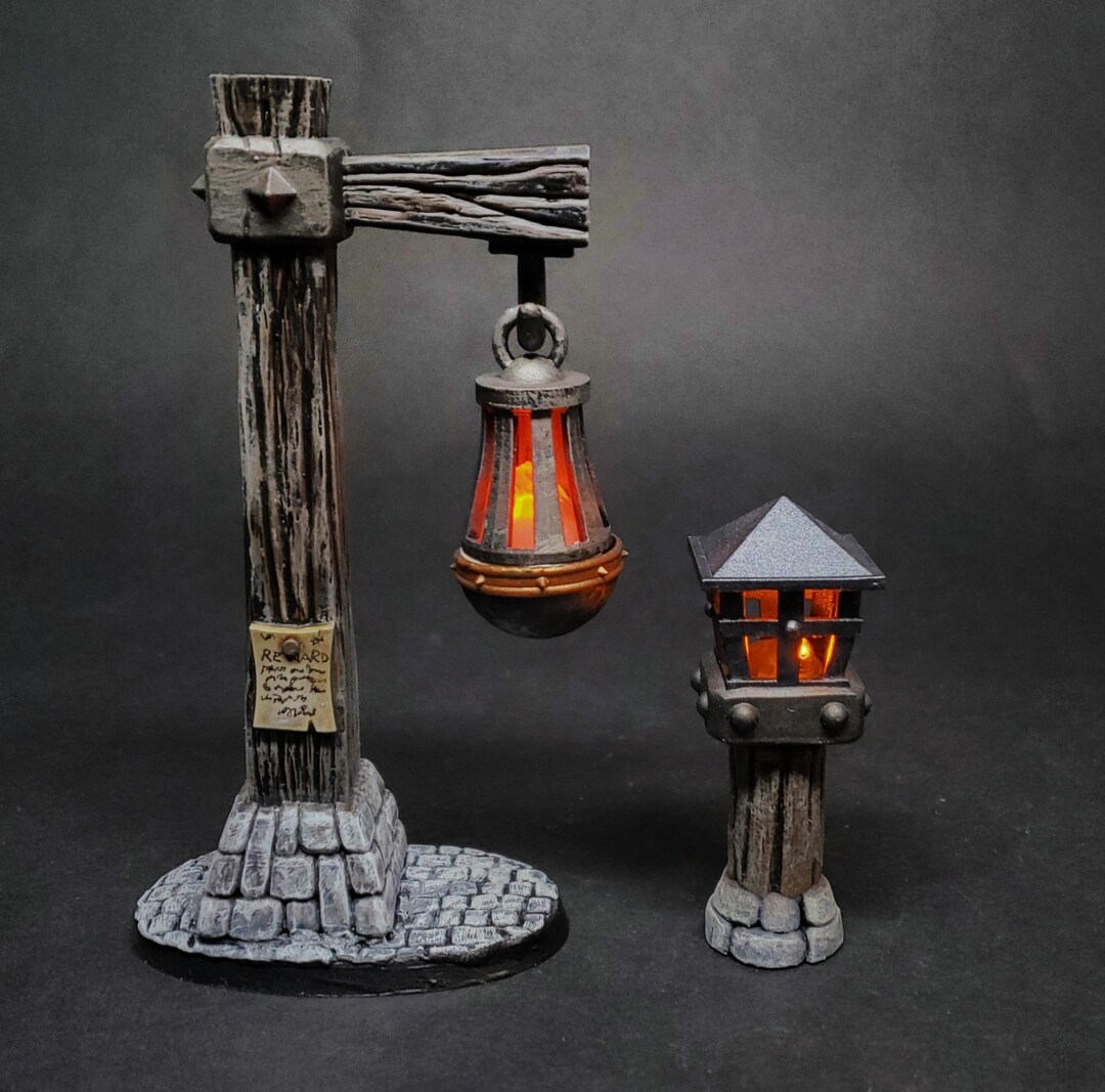 LED Painted Hanging Brazier and Lantern Post Dnd Terrain Gloomhaven D&D WFB RPG Tabletop ...