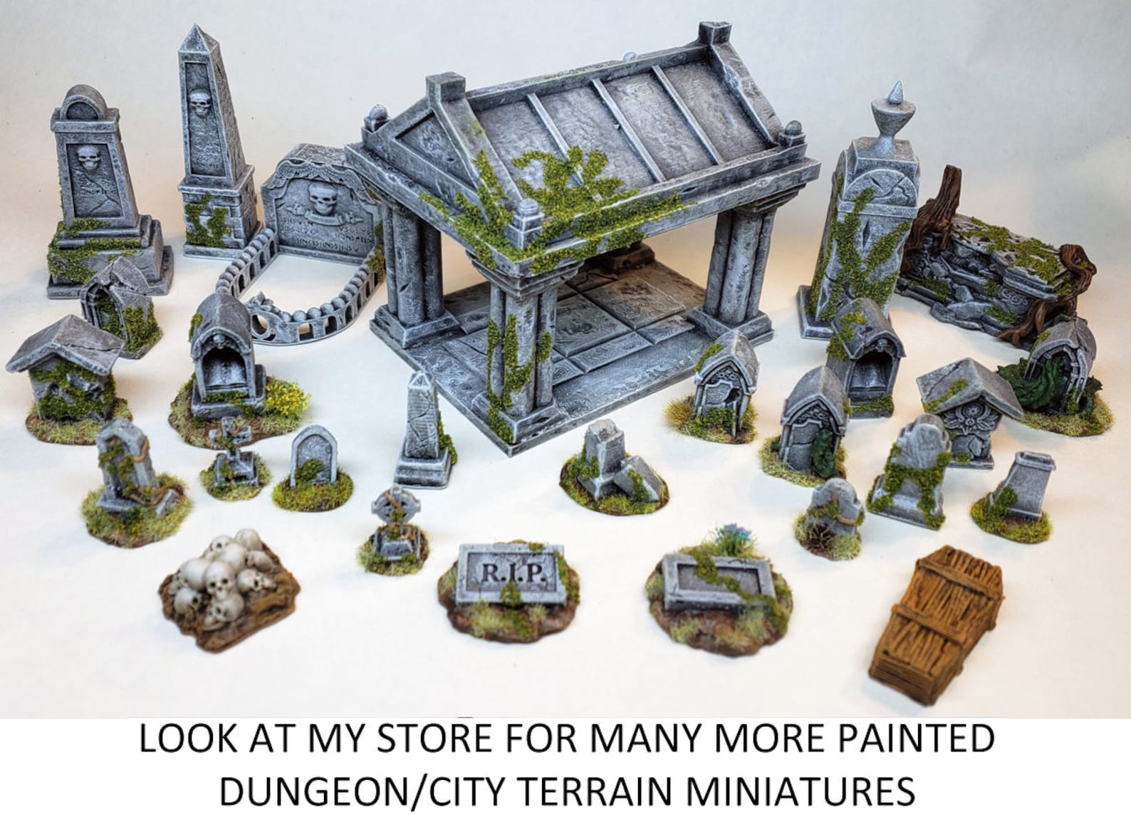 Graveyard (8) Mausoleum Tomb Moss Gravestone Skull Statue / Painted ...